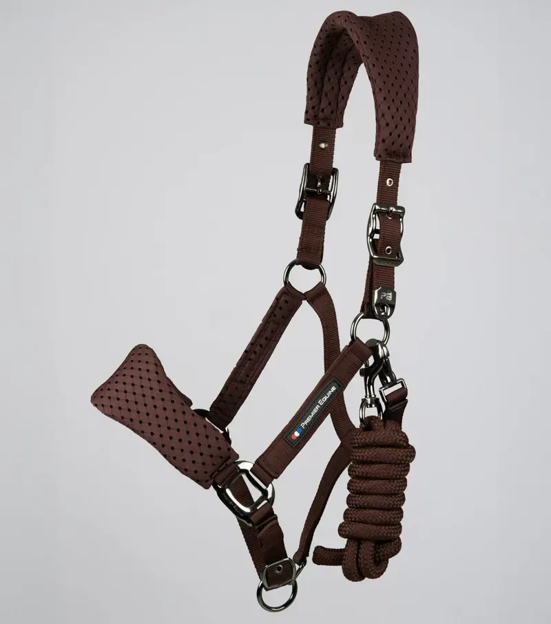 Premier Equine Necto 3D Mesh Head Collar With Lead Rope - Brown